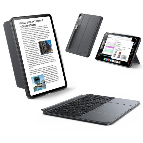 ESR Shift iPad 第11世代(A16, 2025)/第10世代用キーボード付きケース、マグネット脱着式キーボード、縦向き／横向きモード対応、大きいトラックパッド、バックライトキー、ダークグレー商品コード：49081142128サ...