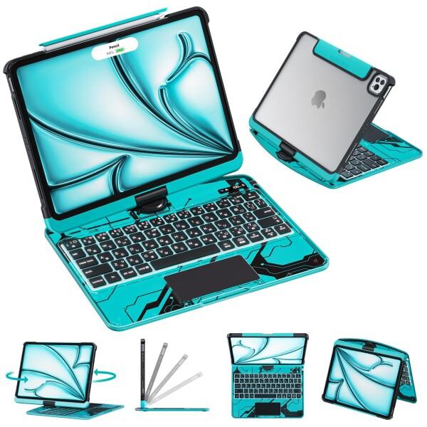 Sencela 2025新登場 iPad 10世代 / iPad 11（A16 2025年発売）対応 高精度・ 遅延なし 日本語配列キーボードケース 360度回転式 バックライト・ペンホルダー搭載 マジックキーボード オーロラブルー商品コー...