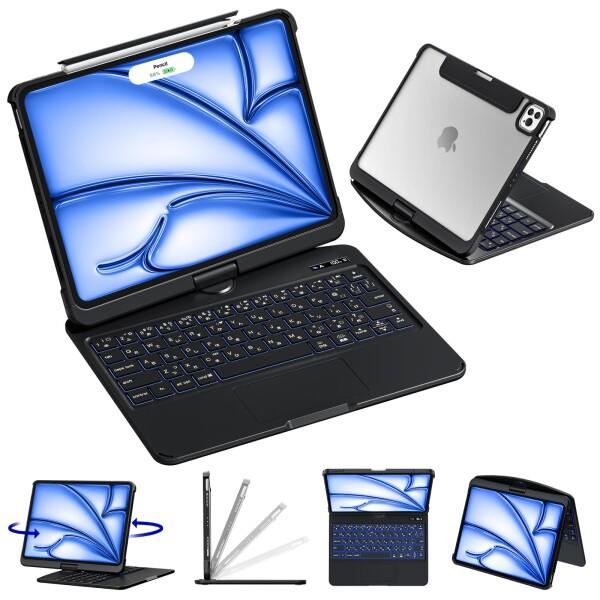 Sencela 2025新登場 iPad Air 13インチ（M3 2025 / M2 2024）対応 日本語配列キーボードケース マジックキーボード 360度回転式 遅延なし・高精度 バックライト・ペンホルダー搭載 iPad Pro 12...