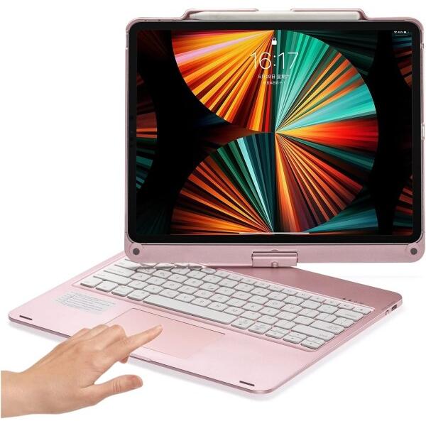 回転 キーボードケース用の iPad Air 13インチ(M4 2026/M3/M2)/Pro13 (M4) /Pro12.9 (第6/5/4/3世代), 縦置きスマート 一体式 タッチパッド付き 7色バックライトキーボード Pencilを...