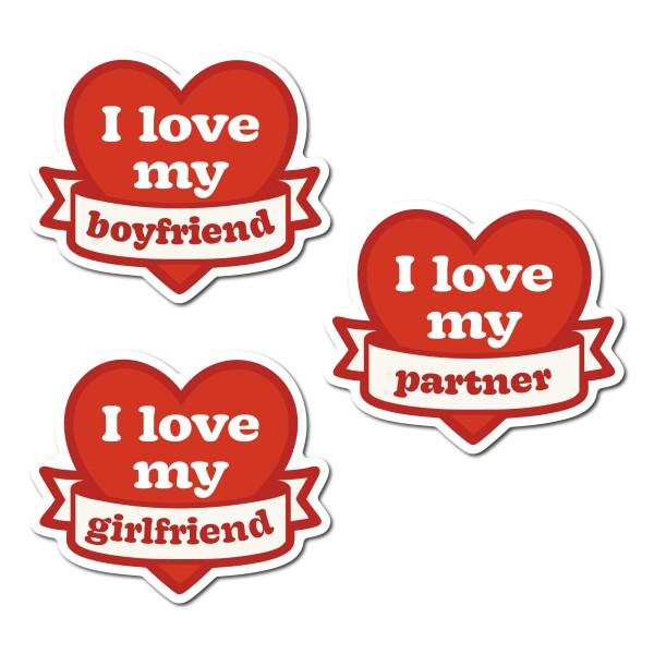 I love my girlfriend/boyfriend/partner ハート ステッカー 3種セット（3インチ） 防水・耐候 ビニール ノートPC/水筒/スーツケース ギフト用商品コード：49081142659型番：HUB-3-IL...