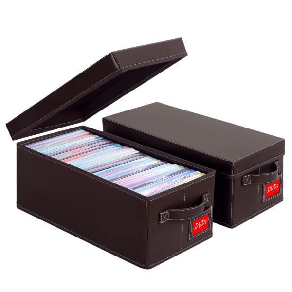 Tapetinel 2点セット ブラウン 合皮 DVD 収納ボックス ― 標準 DVD ケース 25枚 収納可能 | フェイクレザー製 &amp; 防塵蓋付き &amp; スタッキング対応商品コード：49081142784型番：JP-TN-...
