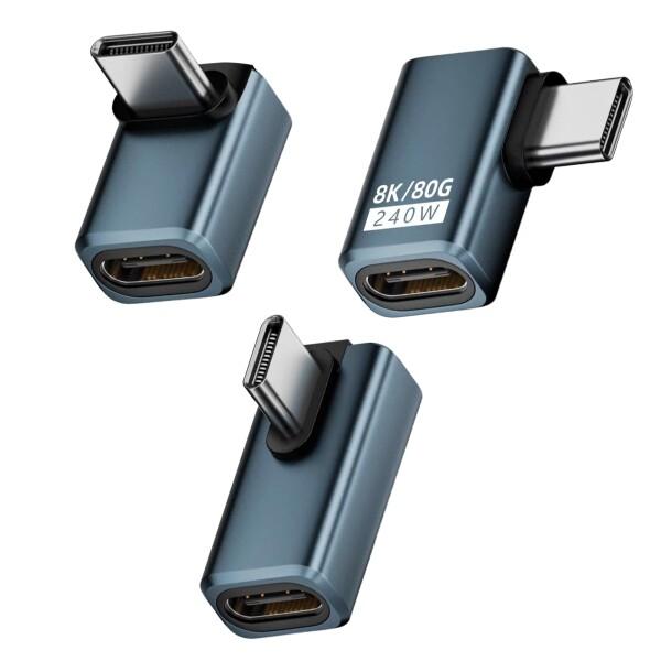 Poyiccot 80Gbps L字 USB Cアダプタ、L型 USB Cアダプタ3種類 の Thunderbolt 5 タイプ C延長コネクタ 対応 ノートパソコン、Macbook、iPhone 16、Steam Deck、3個商品コード...