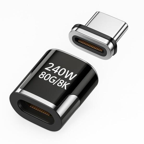 fine-R USB-C マグネット 吸着式 アダプター オス-メス USB4 TYPE-C 高速データ転送 40Gbps PD充電対応 240W 映像 8K スマホ/ノートPC用 変換プラグ (240WMダークグレー)商品コード：4908...