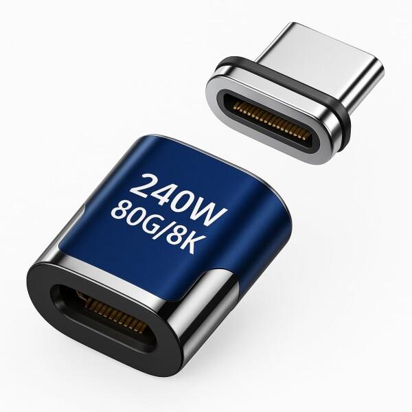 fine-R USB-C マグネット 吸着式 アダプター オス-メス USB4 TYPE-C 高速データ転送 40Gbps PD充電対応 240W 映像 8K スマホ/ノートPC用 変換プラグ (240WMブルー)商品コード：4908114...
