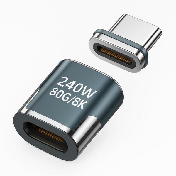 fine-R USB-C マグネット 吸着式 アダプター オス-メス USB4 TYPE-C 高速データ転送 40Gbps PD充電対応 240W 映像 8K スマホ/ノートPC用 変換プラグ (240WMガンメタリック)商品コード：490...