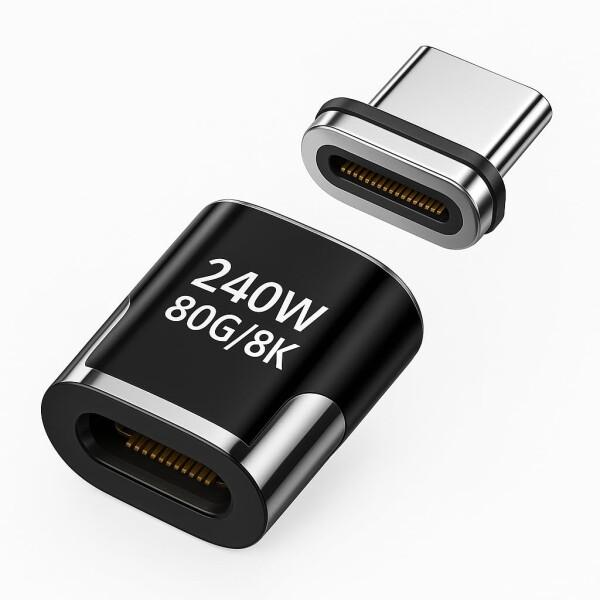 fine-R USB-C マグネット 吸着式 アダプター オス-メス USB4 TYPE-C 高速データ転送 40Gbps PD充電対応 240W 映像 8K スマホ/ノートPC用 変換プラグ (240WMブラック)商品コード：490811...