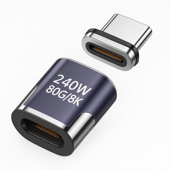 fine-R USB-C マグネット 吸着式 アダプター オス-メス USB4 TYPE-C 高速データ転送 40Gbps PD充電対応 240W 映像 8K スマホ/ノートPC用 変換プラグ (240WMグレーパープル)商品コード：490...