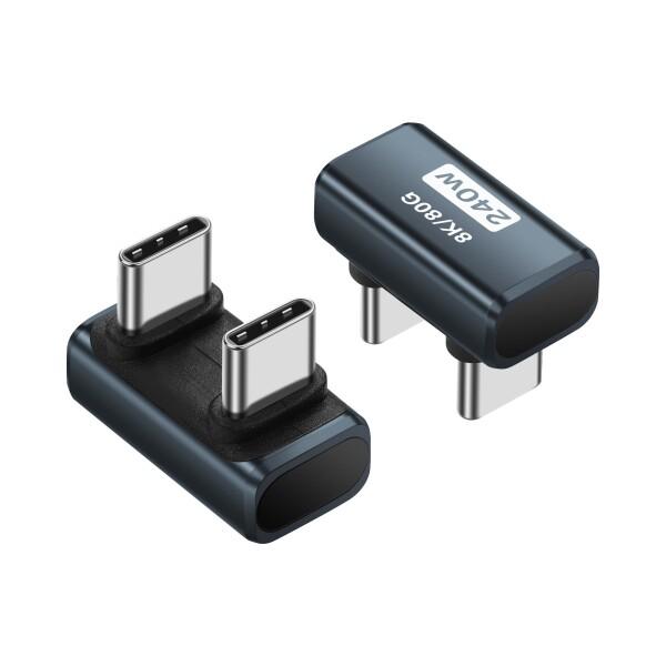 SinLoon 2個 240W 80Gbps USB4 Type-C アダプター サンダーボルト4互換 8K@60Hz ビデオ変換 PD充電 データ転送 対応 ノートパソコン タブレット SSD モニター 専用 (90度U字型 オス-オス)...