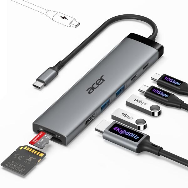 Acer USB C ハブUSB ハブ Type-C タイプC 変換アダプタ USB-C 3.2 Gen2 ×2 (10Gbps高速転送) HDMI 4K@60Hz SD&amp;マイクロSDカードリーダー USB-A 3.0 ×2 100...