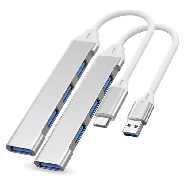 USBハブ 4-in-1 2個セット USB-A &amp; USB-C対応 ミニ多ポートハブ 高速データ転送 MacBook／Windows PC／iPhones 15/16／iPad／Galaxy／Xperia／Switch_ など対応...