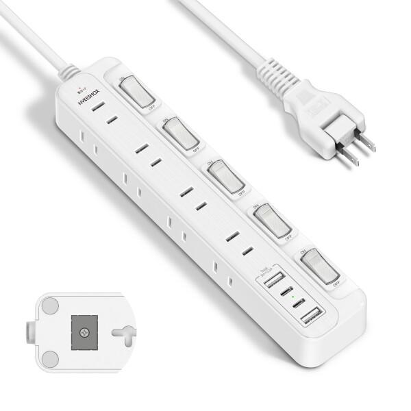 電源タップ マグネット 延長コード 2m 5つ個別スイッチ 8個AC口 2個Type-Cと2個Type-Aポート USB専用スイッチ NVEESHOX たこあし コンセント usb付き テーブルタップ タコ足配線 蛸足コンセント 磁石 省エ...