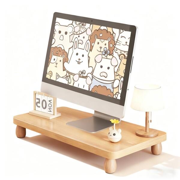 モニター台 卓上 pc台 木製 パソコン台 机上整理 目線アップ 猫背防止 組立簡単 モニタースタンド おしゃれ 可愛い 耐荷重20kg キーボード収納 マウス収納 文房具収納 幅55/60/70×奥行24cm 高さ8cm ナチュラル?矩形...