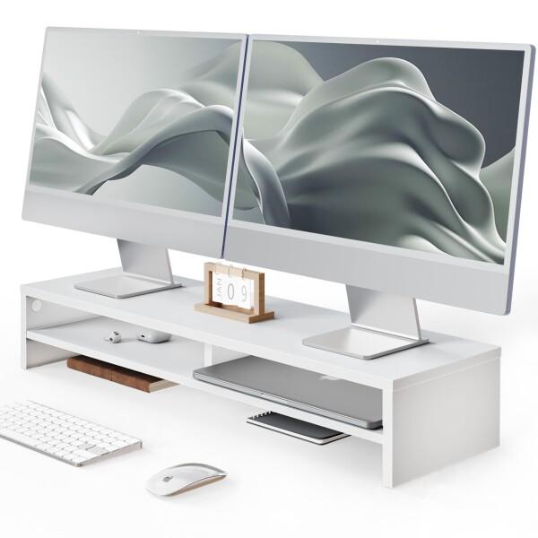Fenge モニター台 卓上 パソコン台 デスクシェルフ モニタースタンド 2段 木製 幅80cm モニター 台 pc台 机上台 机上ラック デスク周り収納 卓上台 ディスプレイ 台 置き台 モニターラック (ホワイト)商品コード：4908...