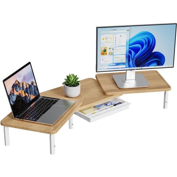 ETHU デュアルモニタースタンド 机上台 幅さ・角度調節可能 モニター台 二台置き可能 3段高さ調整 耐荷重50KG 引き出し付き 机上ラック pcスタンド 組立簡単 姿勢改善 メープル商品コード：49081143164型番：XSMR03...