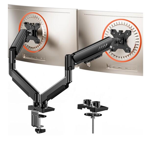 ErGear モニターアーム デュアル 13-32インチ対応 耐荷重9kg ガススプリング式 ディスプレイアーム VESA 75x75mm 100x100mm対応 2画面 PCアーム クランプ式 グロメット式 多角度調節 配線収納商品コード...