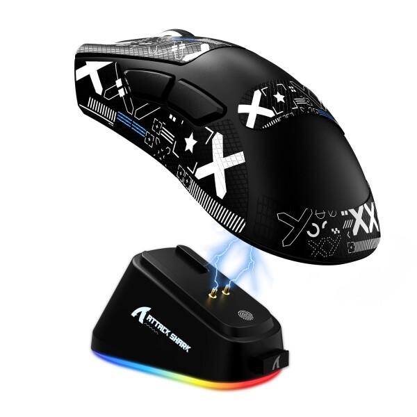 ATTACK SHARK V3PRO ゲーミングマウス 3モードワイヤレス/ 有線/2.4G接続 65g軽量マウス アタックシャークマウス PAW3311センサー BK52820 MCU 右利き用カーブド RGBマグネット充電スタンド エル...
