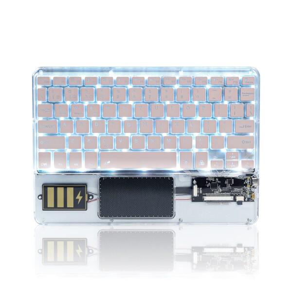 Blutoothキーボード 透明 マルチペアリング ３台同時 タッチパッド付き バックライト付き 充電式 薄型 小型 コンパクト US配列 かわいい パンタグラフ式 Windows/ios/android対応 (ピンク)商品コード：4908...