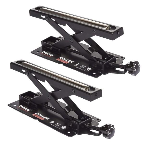 Trend Set of 2 Adjustable Benchtop Miter Saw Roller Stands, 62kg Capacity and Height Adjustment from 50mm to 160mm, R/St...