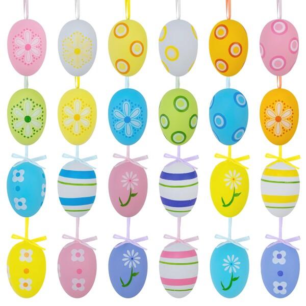 DRERIO イースター 飾り イースターエッグ 24個セットプラスチック製 復活祭 たまご 花柄と縞模様 吊り下げ飾り付き おもちゃ 卵 カラフルエッグ easter egg 雑貨 パーティー装飾用, 復活祭お祝い小物 (6*4cm)商品...