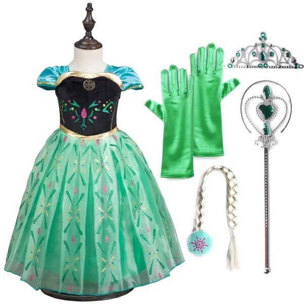 (YITING) 子供 用 プリンセス ドレス 子供 コスプレ 衣装 豪華5点セット ・グリーン (プリンセスドレス, ハートのティアラ, 魔法のステッキ, 手袋, 三つ編みウィッグ）商品コード：49081144096サイズ：150カラー：...