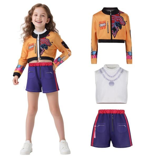 (Adranly) 女の子用ルミ悪魔ハンターコスチューム3点セット、キッズアニメコスプレハロウィン衣装、ファンシーパーティーカーニバルテーマドレスアップ (Rumi, XLarge-140)商品コード：49081144202サイズ：XLar...