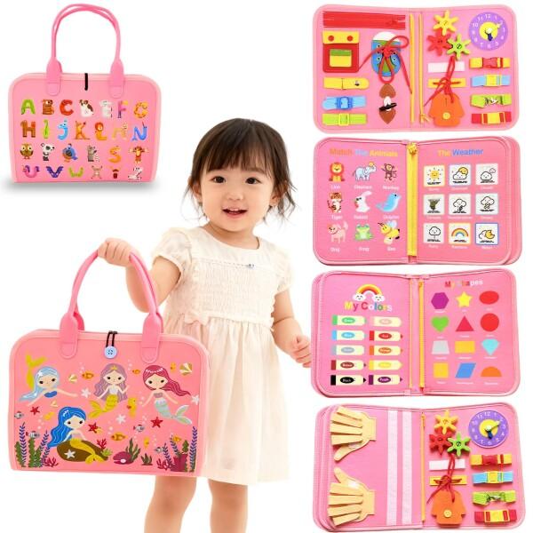 VCYCTO ビジーボード モンテッソーリ 玩具 1 2 3 4 5歳 知育玩具 男の子 女の子 おもちゃ 布絵本 23 in1 動かす 紐通し 靴紐結び ボタン ジッパー 指先 数字 アルファベット 子供 学習玩具 教育玩具 入園準備 五...