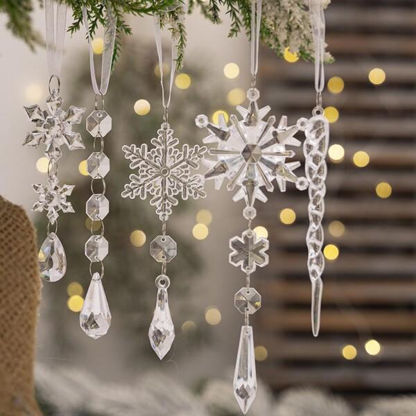 Refoiner クリスマス 飾り オーナメント ツリー オーナメント おしゃれ クリスマス装飾 雪の結晶 氷柱 つらら ドロップ 吊り下げ 新年 インテリア 壁 玄関 店舗飾り アクリル 糸付き 18個セット商品コード：490811455...