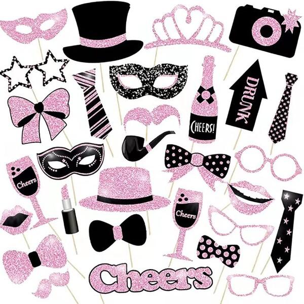 WUDQIJI 30点セット フォトプロップス 誕生日会写真 ゴールドフォトブース小道具 手持ち 撮影 写真道具 おしゃれ 面白い 目飾り 眼鏡 パーティー小物 帽子、唇、口ひげ、冠などをミックス 子供 大人兼用 誕生日パーティー、結婚式な...