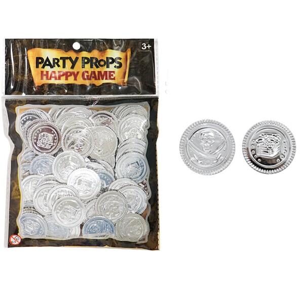 QEZEZA おもちゃ 金貨 100枚 セット 海賊 コイン 宝箱 ゴールドコイン ボードゲーム パイレーツ ゲーム コイン リアルなお金の模造品 チップ コスプレおもちゃ お遊戯会 舞台 小道具 （銀色）商品コード：49081145775...