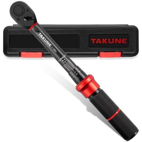 TAKUNE トルクレンチ プリセット型 差込角6.35ミリ(1/4インチ)2-26N.m 高精度±３％ 両回転対応 車、バイク、自転車、タイヤ交換、機械の整備 校正証明書付商品コード：49081158785型番：XE01-26Aサイズ：2...