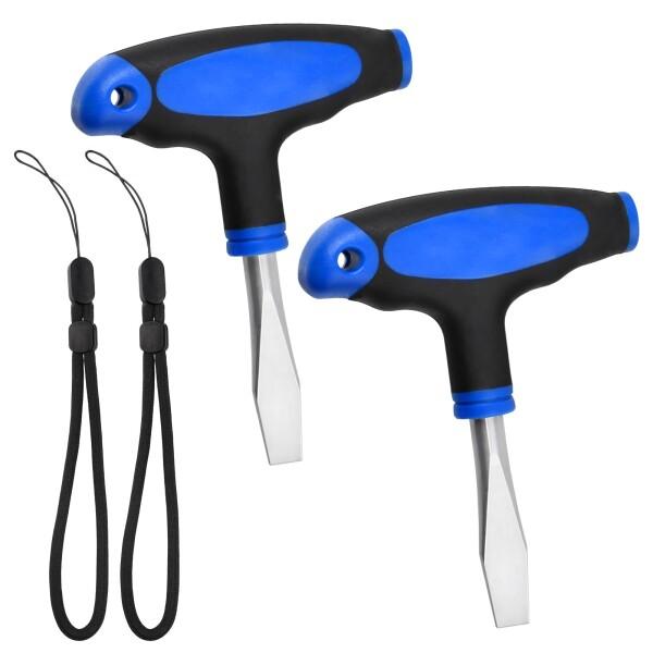 LEONTOOL Tハンドル マイナスドライバー 幅広 10mm フラットヘッド スロットドライバー 2本組 持ち運びやすく 落下防止コード付き クロムバナジウム鋼 コンパクト 滑り止めグリップ クイックリリースパネル カメラ 三脚 雲台 ...