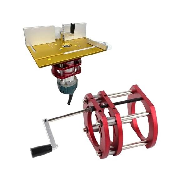 ルーターリフト、木工ルーターテーブルインサートプレートリフトベース、直径64-66mmモーター用、最大リフト51mm、ステンレススチールサポートロッド付きルーターリフトベース、4ジョークランプ商品コード：49081170741型番：Jiaw...