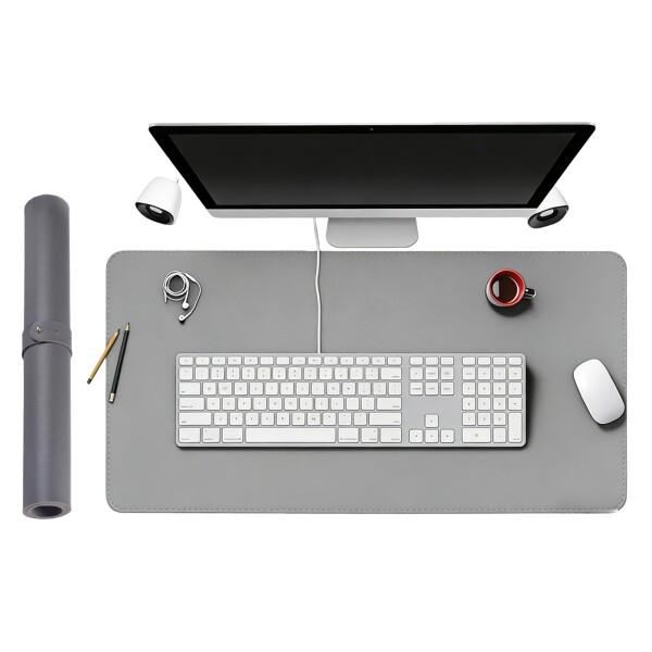 EatnMgan デスクマット レザー 裏面マイクロファイバー 大型マウスパッド デスクパッド 滑り止め 防水 防油 断熱 お手入れ簡単 オフィス 自宅用 装飾用 デスクパッド（ダークグレー，90*45cm）商品コード：4908121085...