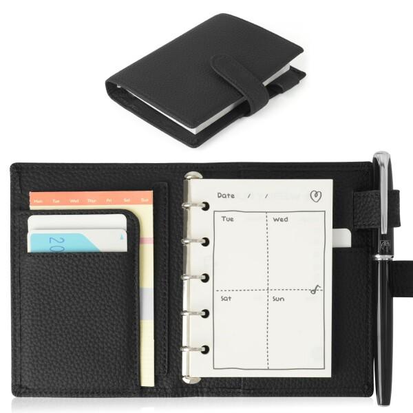 oyaka システム手帳 M5 手帳 バインダー 5穴 カードケース 薄型 軽量 筆挿し付き メモ帳 カード収納 学生 通勤 スケジュール帳 日記帳 ポケットサイズ オフィス用品 ブラック商品コード：49081216471型番：システム手帳...