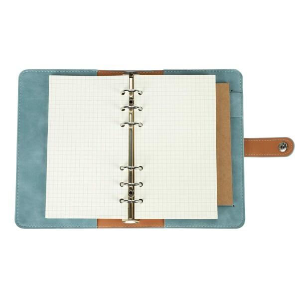 システム手帳 スケジュール帳 a6メモ帳 ルーズリーフ バインダーノート 6穴 高級PU革手帳 横罫/方眼/空白ページ クラフト色 付箋メモ用紙付き 特殊罫ノート 韓国風 人気 文房具 学用品 プレゼント 青商品コード：4908121649...