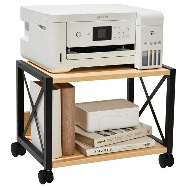 JIYUNII プリンター台 木製 2段 ラック ワゴン 卓上収納 机上＆机下台 キャスター付き スタンド 幅44×奥行30×高さ30cm オフィス 部屋 収納用（白ウォールナット）商品コード：49081216825型番：DAYINJIJI...