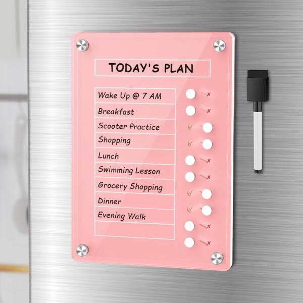 NiHome アクリル製 スケジュールボード 計画ボード スライダー付きデスクスタンド 子供と大人向け 多機能家事チャート 冷蔵庫 デスク用 マーカー付きチェックリスト ルーチンチャート （ピンク）商品コード：49081217733型番：N...