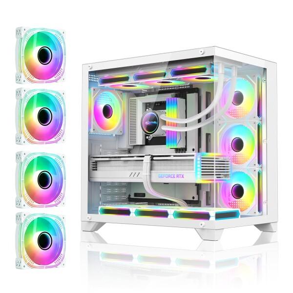 フルタワーATX PCケース 4個PWM ARGBファン付属 270°両面強化ガラス E-ATX/mATX/ITX対応 360mmラジエター対応 ゲーミングケース SPCC0.7mm 高 airflow 設計-幅436mm × 高さ435m...