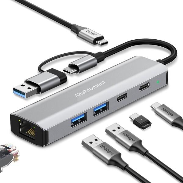 AltaMoment 有線LANアダプタ USB A/C 10Gbps 6-in-2 USB ハブ LANポート付き  10ギガ対応 LANアダプター Type A/C 3.2(Gen2) 10G超高速データ転送 Switch/Window...