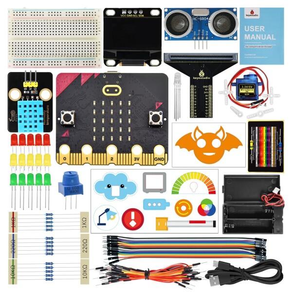 KEYESTUDIO Micro:bit ベーシックスターターキット ティーン&amp;初心者向け - センサー、LED、チュートリアル付きエレクトロニクス学習キット | コーディング用STEM教育プロジェクト (マイクロビット付属)商品コ...