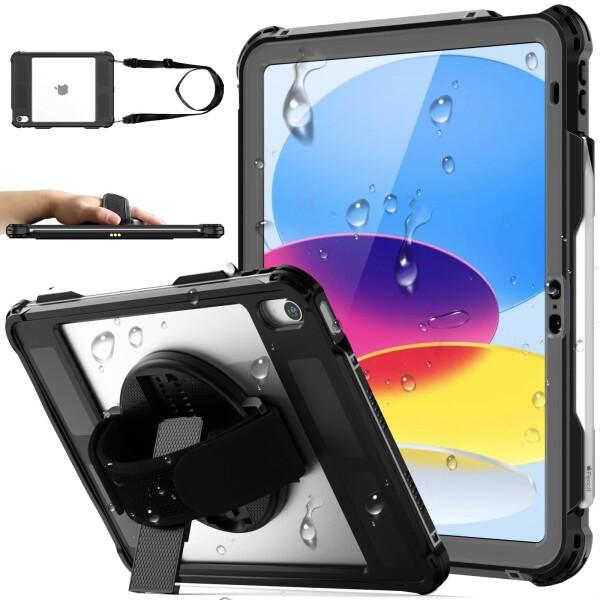 TMACJUMP iPad 11世代 A16 / 第10世代 ケース 11インチ・10.9インチ 対応 IP68 完全防水 防塵 耐衝撃 ペン収納 保護フィルム一体型 360°回転スタンド 肩掛けストラップ付き お風呂・キッチン・作業現場向...