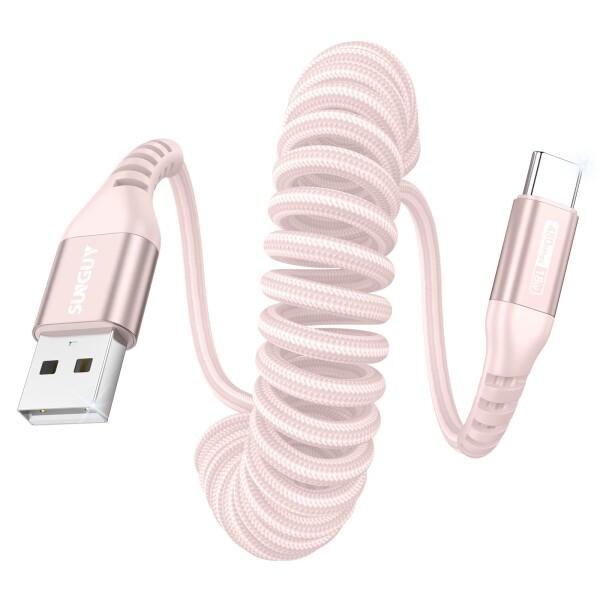 SUNGUY コイル状USB Cケーブル 1パック 1.2MUSB-A - USB-C データケーブル Android Auto、CarPlay、iPhone 17/16/15シリーズ、Galaxy S24 Ultra、Google Pix...