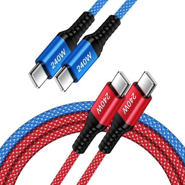 ANNIBER PD3.1 240W USB-C &amp; USB-C ケーブル超急速充電 (0.9M+1.8M 2本入り) Type C ケーブル 高耐久ナイロン iPhone17/16/15シリーズ 、MacBook Pro、iPad...
