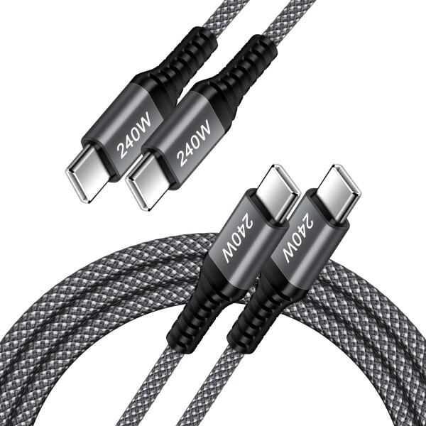 ANNIBER PD3.1 240W USB-C &amp; USB-C ケーブル超急速充電 (0.9M+1.8M 2本入り) Type C ケーブル 高耐久ナイロン iPhone17/16/15シリーズ 、MacBook Pro、iPad...