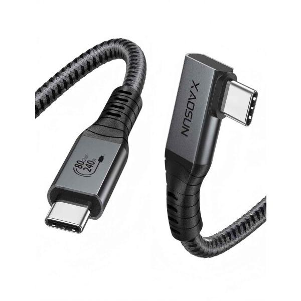 XAOSUN USB4 V2 80Gケーブル Thunderbolt 5 / Thunderbolt 4 対応 L字 240W PD3.1急速充電 USB-IF認証 80Gbps 8K 映像出力 macbook pro ipad pro T...