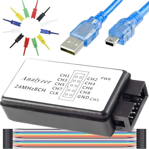 DAOKAI USBロジックアナライザ キットUSBケーブル 24MHz 8CH 24MHz 8チャンネルUART IIC SPIデバッグ 6色テストフッククリップセットミニとUSBケーブルデュポンケーブル for Arduino FPGA...