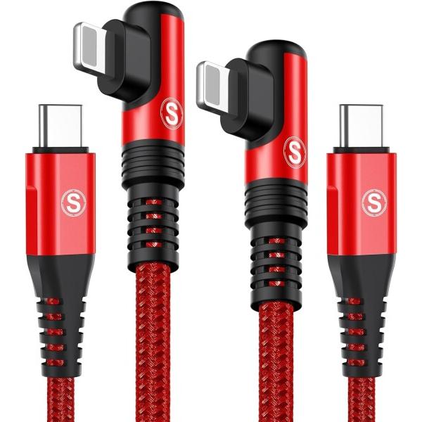 USB C iphone 充電ケーブル L字 typec iphoneケーブル 超高耐久 iPhone 14 13 12 11/Plus/pro/Pro Max XR 8 7,AirPods/MacBookなど各種対応-赤商品コード：490...