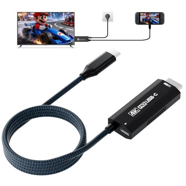 Guermok Switch 2 ドック用 TVドックアダプターケーブル、67インチ｜HDR・ALLM対応 USB-C to HDMI ケーブル｜4K@60Hz・2K@120Hz出力、PD100W｜携帯ゲーム機・キャプチャーカード・テレビ・...
