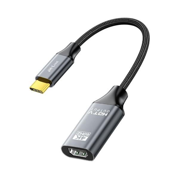 JH-LINK USB-C HDTV 変換 アダプタ 4K@60Hz TypeC-HDMIケーブル Thunderbolt 4/3対応 2K 1080P下位互換可能 iPhone 16 15 Pro/Max, MacBook Pro/Air...